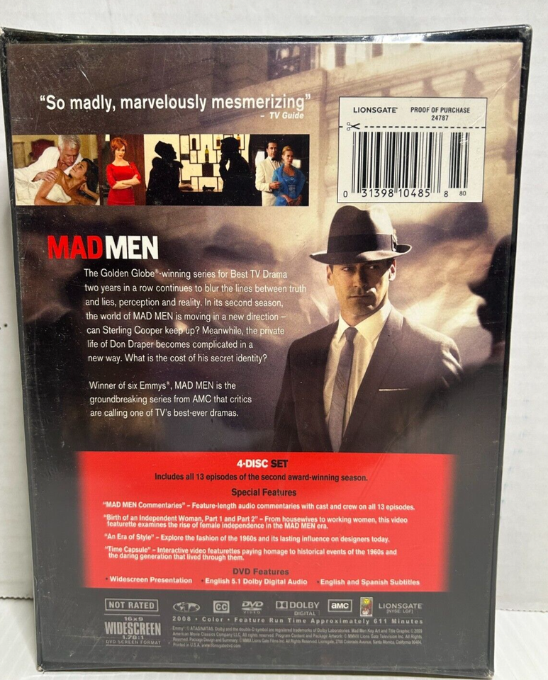 SEALED MAD MEN SEASON 2 2009 4 DISC DVD SET AMC TV SERIES LIMITED ...