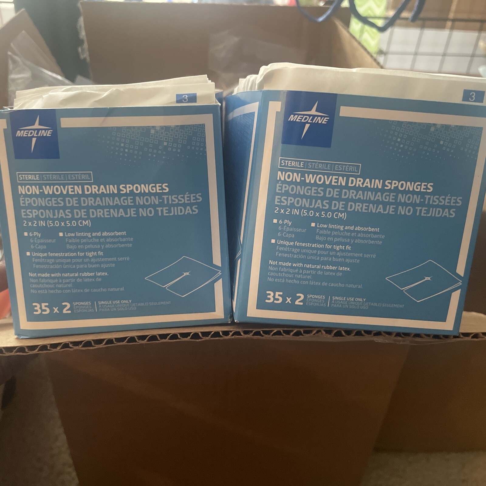 2 Boxes 2 ea in 35 packs Medline Sterile Non-Woven Drain Sponges 2" x 2 ...