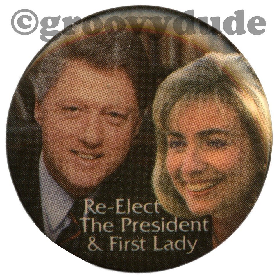 1996 Re-Elect President Bill Clinton Hillary 1-1/4" Jugate Pin Pinback ...