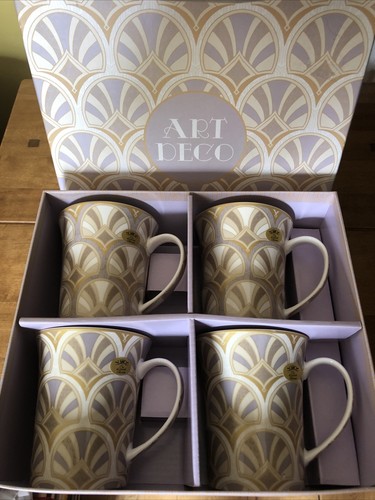 Set Of 4 Mugs In Gift Box Art Deco Geometric Design Fine China Coffee ...