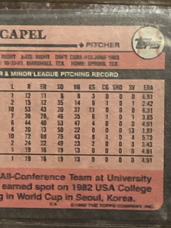 RARE 1989 Topps #767 Mike Capel Cubs MISPRINT ERROR Card | eBay