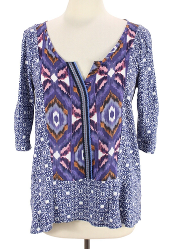 AKEMI + KIN Inkatha Top Size L Large Ikat Ruched 3/4 Sleeve V-Neck | eBay
