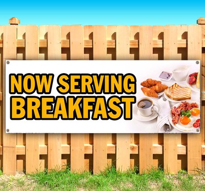 NOW SERVING BREAKFAST Advertising Vinyl Banner Flag Sign Many Sizes ...