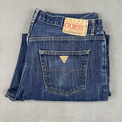 Guess Jeans Straight Baggy Mens 36x34 Blue Dark Wash Skater Hip Hop ...