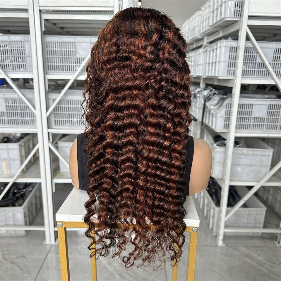 22" 1b/350# Deep wave Medium Brown lace front Wig human hair for women ...