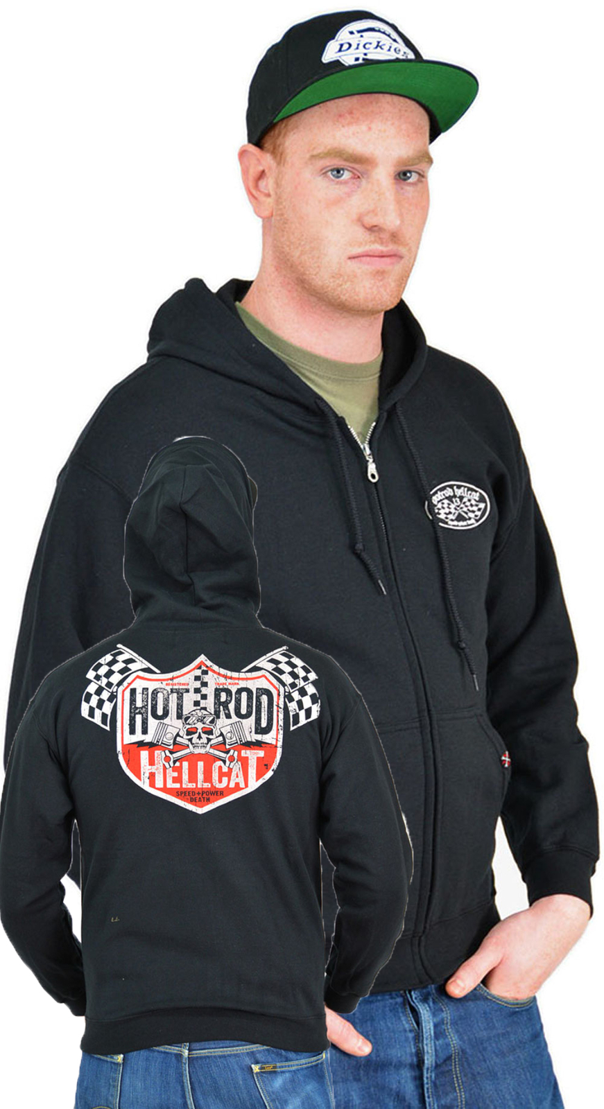Hotrod Hellcat DECAL Checkered Flag Men Hoodie Jacke - Schwarz ...