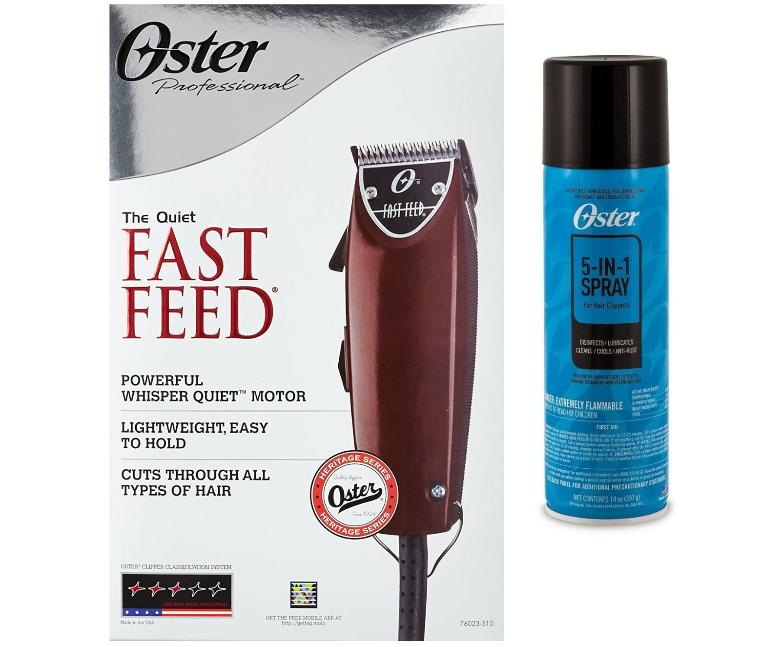 Oster Fast Feed Clipper With Attachments Plus 5 In 1 Blade Care Spray ...