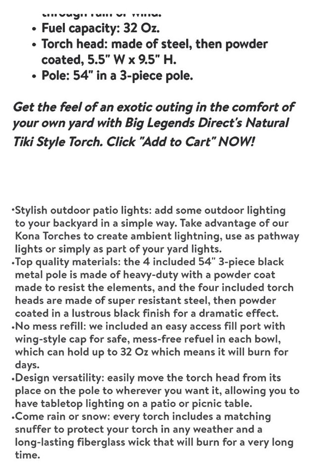 Kona Style Tiki Torch Smooth Black Finish LARGE metal TIKI Torch Set Of ...