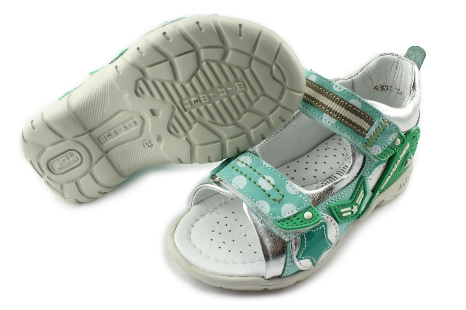 Minimen Girls Open toe leather sandals (4301-13-6A Turquoise) Made in ...