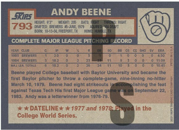 1984 STCC #793 Andy Beene Topps Milwaukee Brewers Custom | eBay
