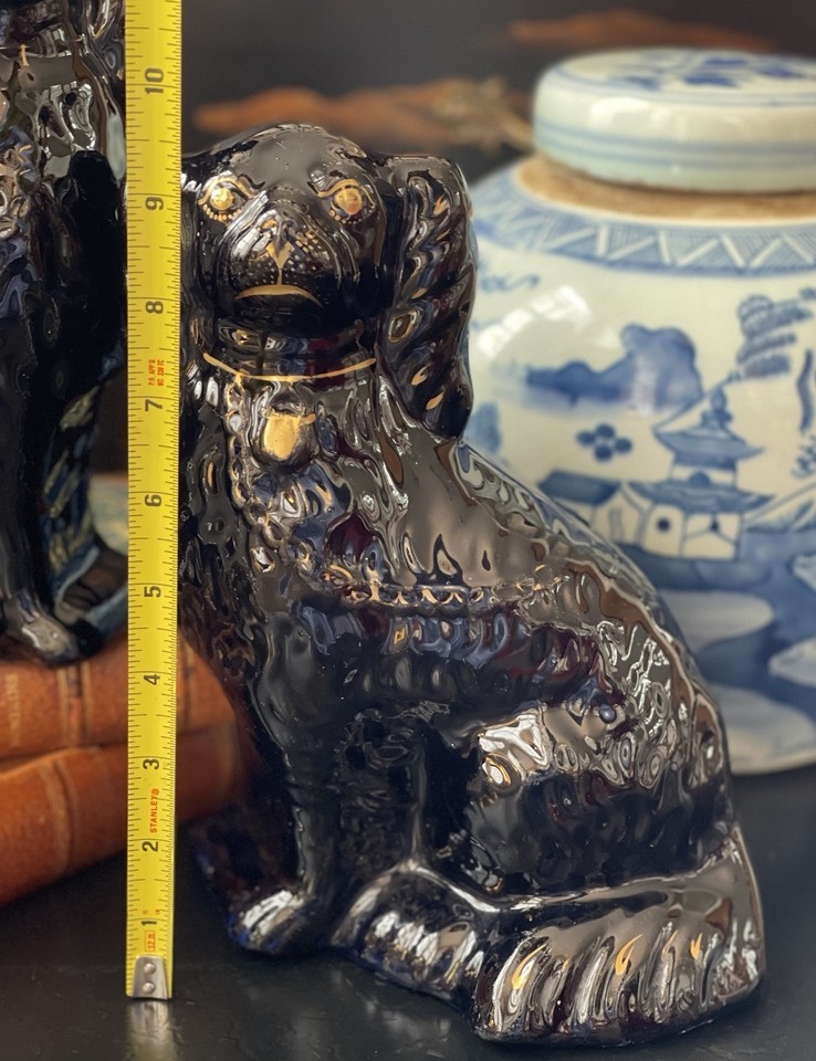 Glorious 19C Black Jackfield English Staffordshire Spaniel Mantle Dog ...