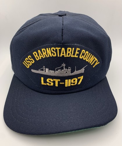 Vintage USS Barnstable County LST-1197 Ship SnapBack Hat Navy Blue ...