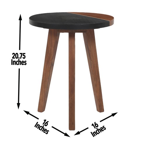 Caspian Slate/Natural Matte Finish Round Accent End Table with Brown ...