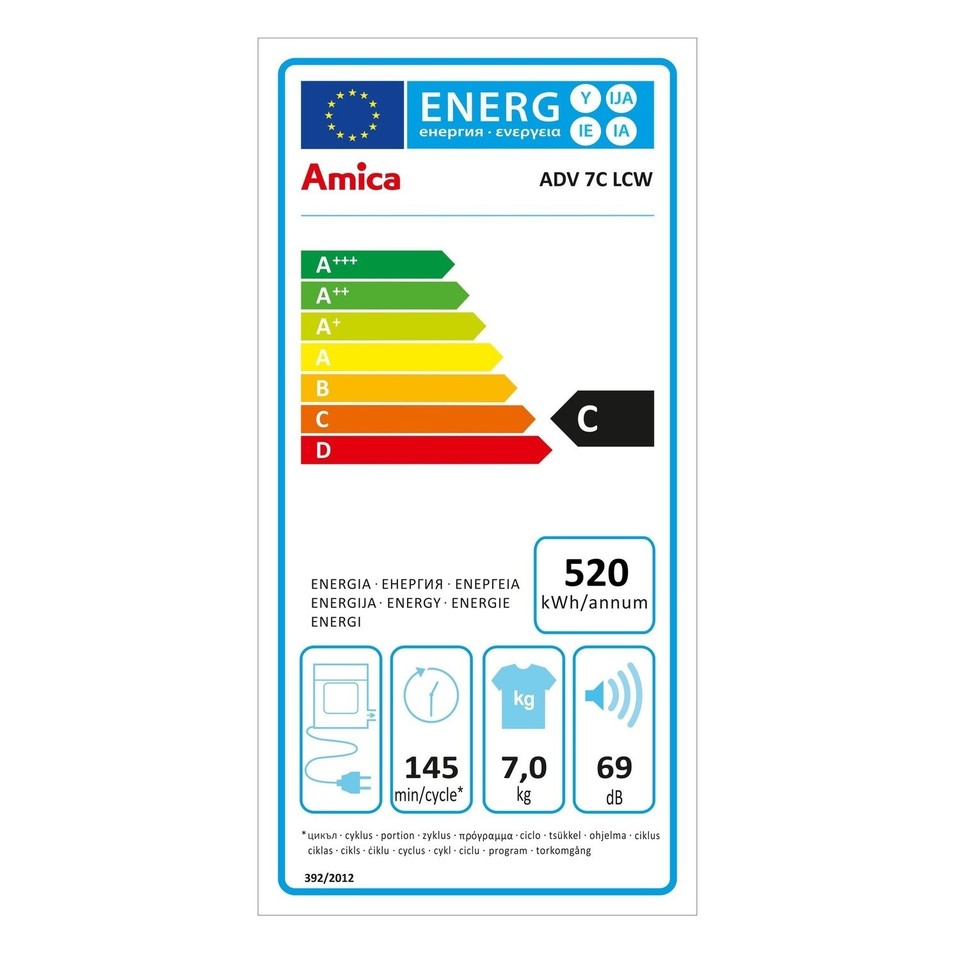 Amica 7kg Vented Tumble Dryer - Freestanding White - ADV7CLCW ...