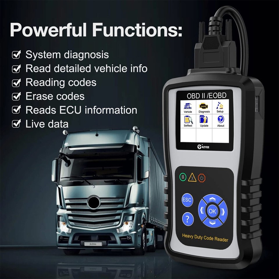 KZYEE 12V 24V Heavy Duty Truck Code ECU Diesel Scanner OBD2 Diagnostic ...
