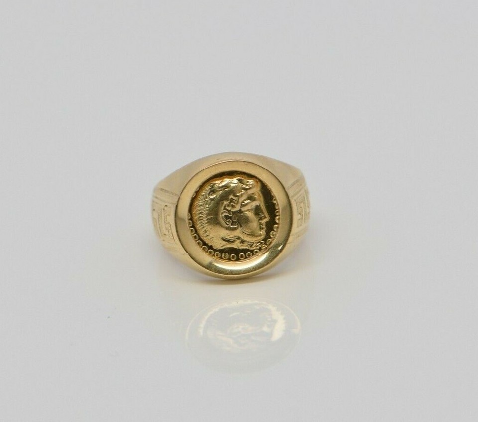 Greek Style Coin Ring 18K YG Replica of Alexander Stater 1960, Size 6 ...
