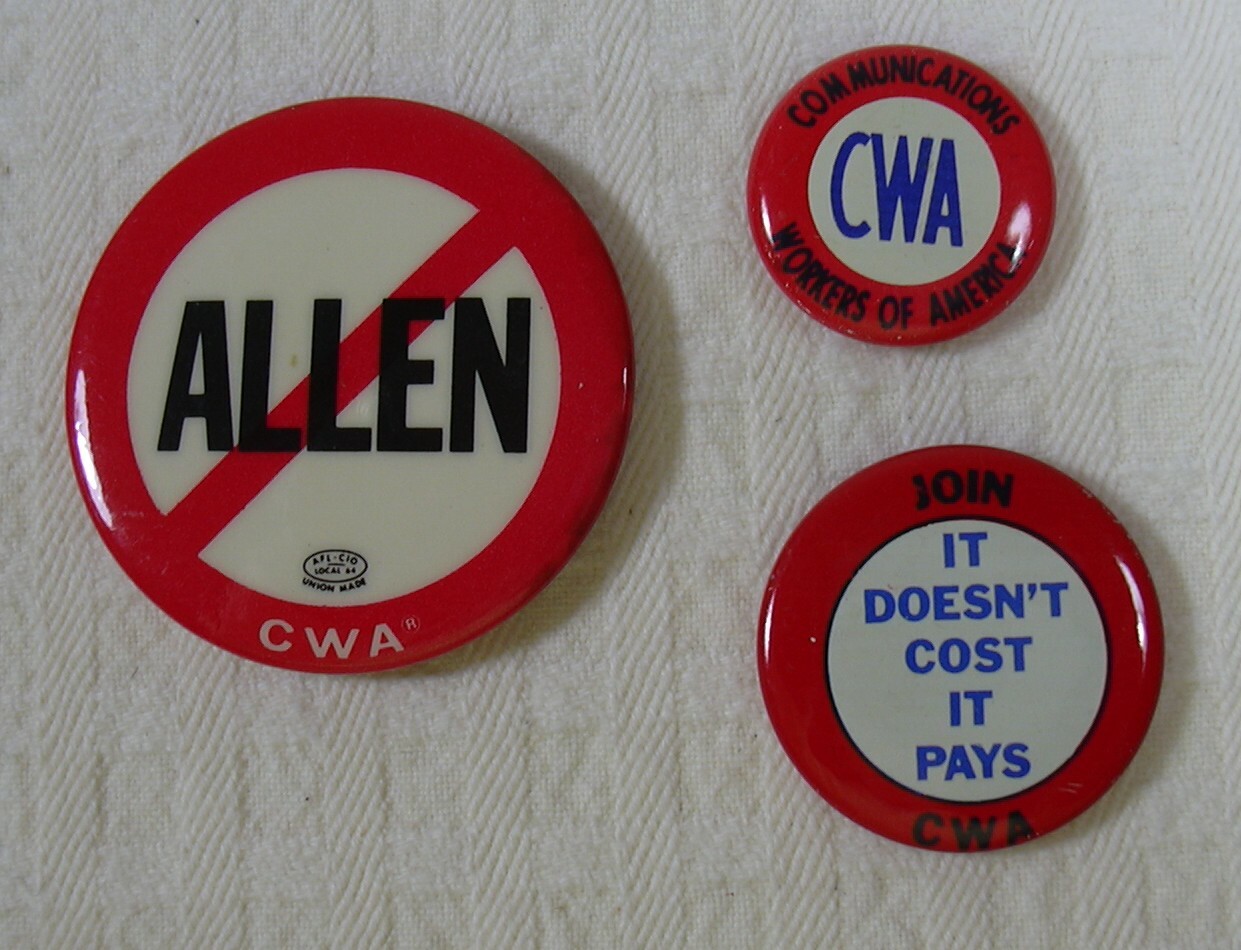 CWA Communications Workers of America Union Pin Button No Allen LOT ...