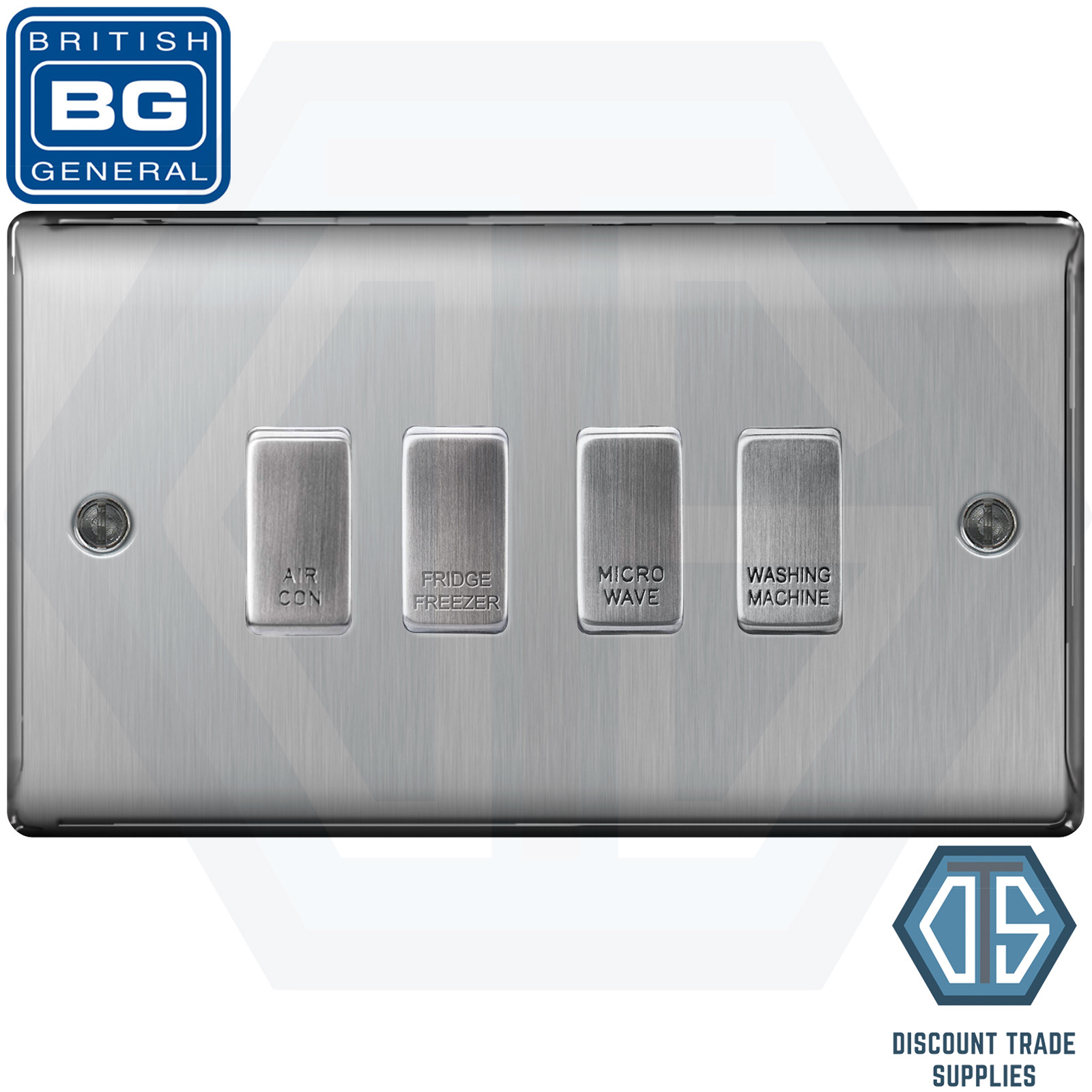 BG Brushed Steel Custom Grid Switch Panel Labelled Kitchen Appliance 4 ...