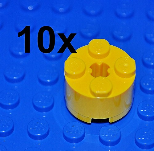 LEGO PARTS - 10X YELLOW ROUND BRICKS 2X2 STUDS/BLOCKS/CROSS AXLE HOLE ...