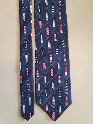 Alynn Neckwear Tie Silk Sentinels Multi Colored Lighthouses Eric Holch ...