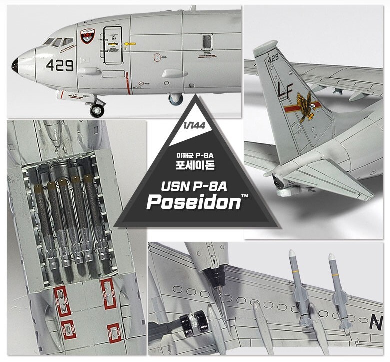 P-8A Poseidon 1:144 USN Boeing Maritime Patrol Aircraft Model Kit ...