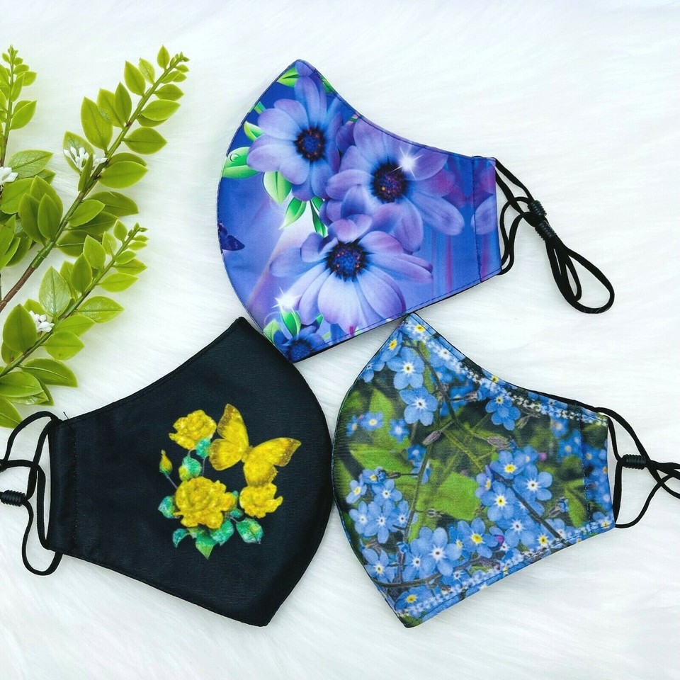 [3 PACK] Face Masks FASHION Polyester/Cotton Triple-Layer Washable - US ...