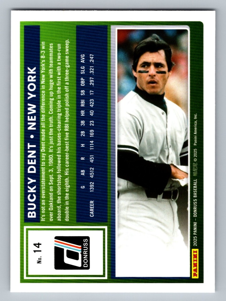 2025 Donruss - Bucky Dent #14 - New York Yankees | eBay