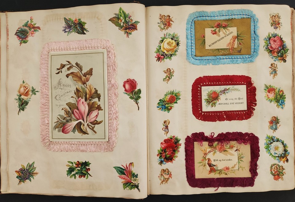 1880 antique EXCEPTIONAL SCRAPBOOK victorian trade card die cuts album ...