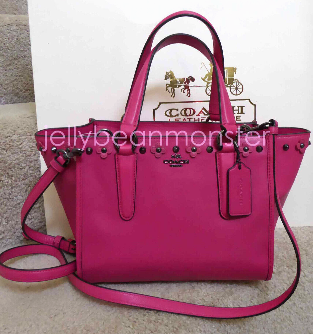 COACH 37707 MINI CROSBY FLORAL RIVETS LEATHER CARRYALL BAG CROSSBODY ...