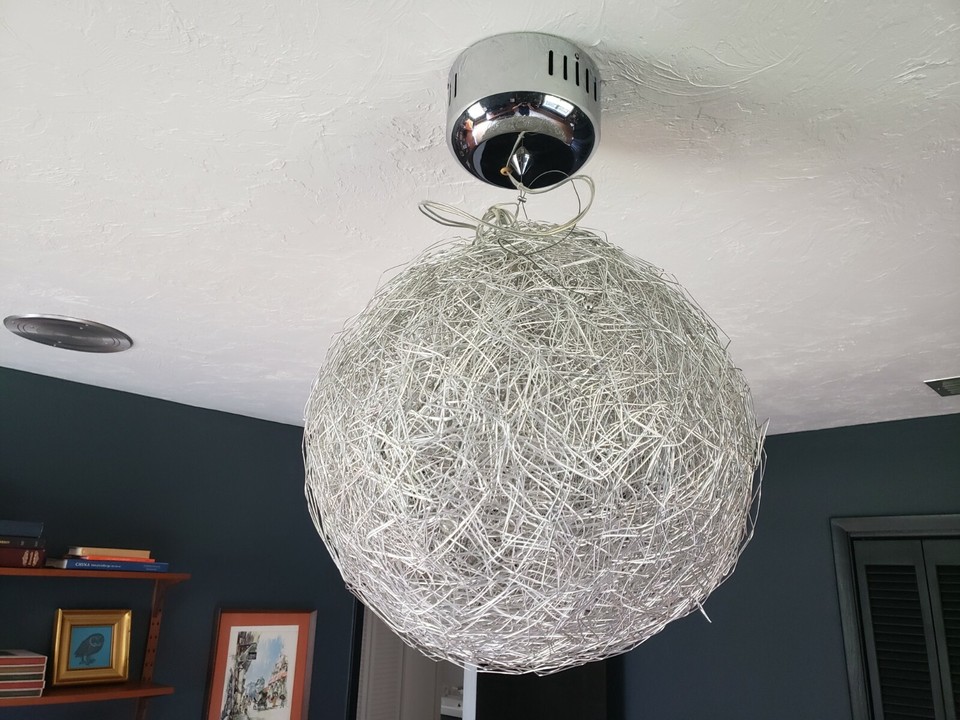 Designer 20" Wire Sphere Pendant Lamp Chrome Ceiling Light Modern / Mid ...