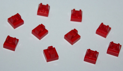 10 x Lego Red Tile 1x1 with Clip ref 2555/set 9494 6483 8671 6160 7029 ...