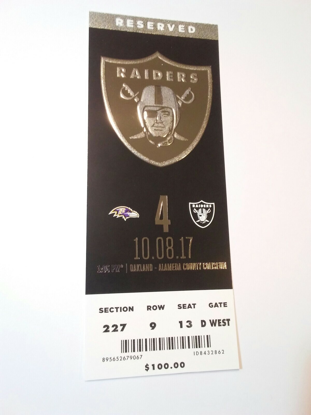 2017 Oakland Raiders Baltimore Ravens NFL Football Full Ticket Stub | eBay