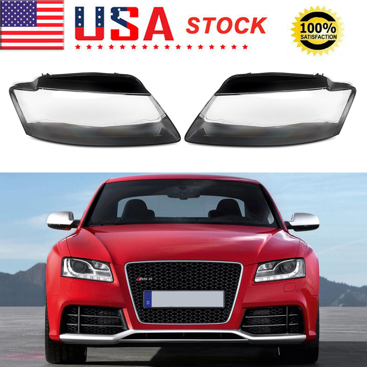 2X Left+Right Headlight Covers Headlamp Lens Shell For AUDI A5 S5 RS5 ...