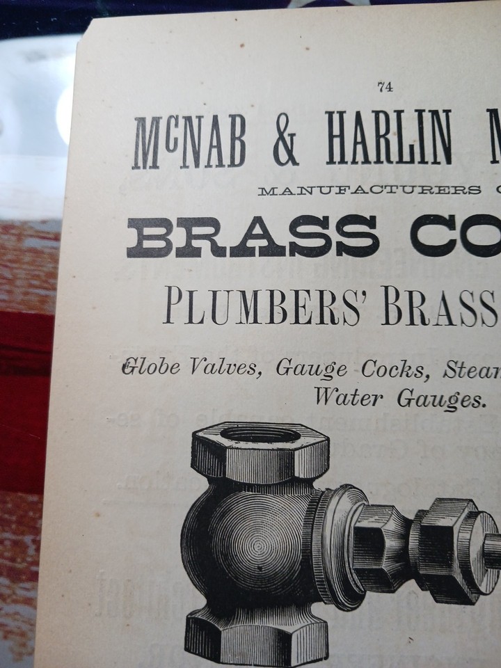 ~1884 Ad McNab & Harlin Brass Cocks Plumbers & Gas Fitters Tools ...