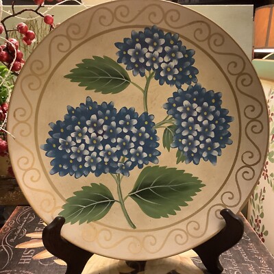 NEW~Decorative 10” Plate~Blue Hydrangeas Design~w/Leaves~Gilding~FREE ...
