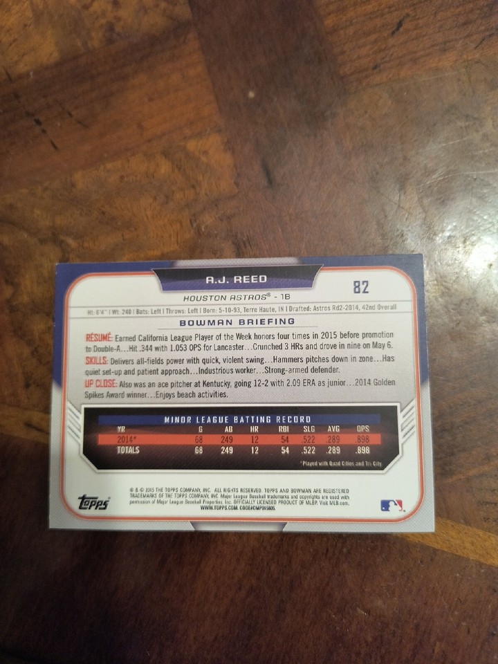 R.J. REED 2015 BOWMAN #82 FREE SHIPPING | eBay
