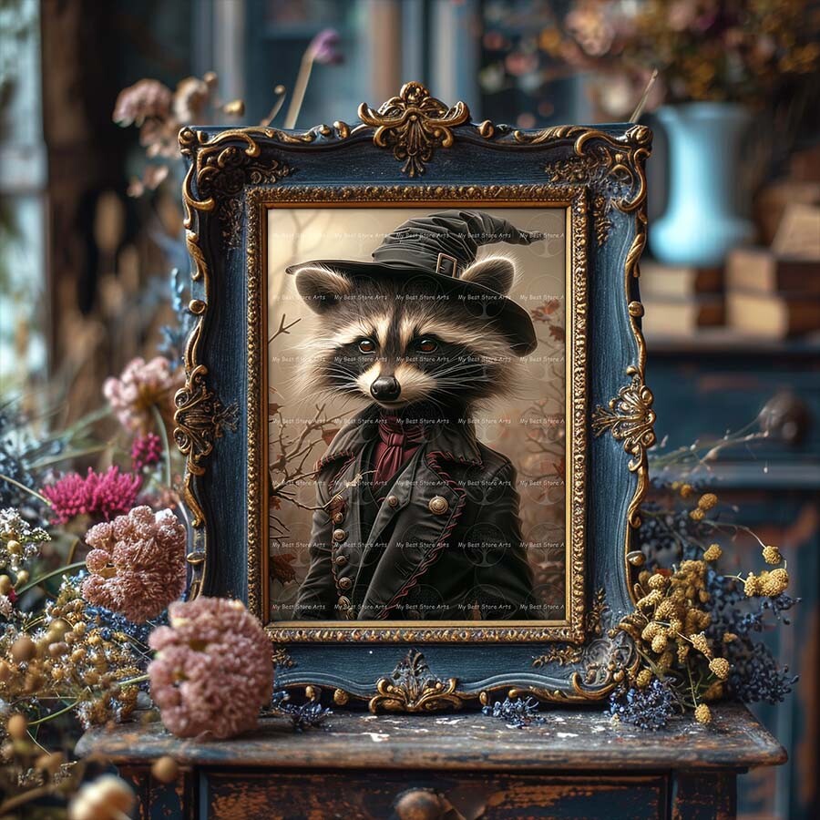 WITCHY RACCOON ART PRINT, Animal in Dressed, Gothic Decor, Portrait ...