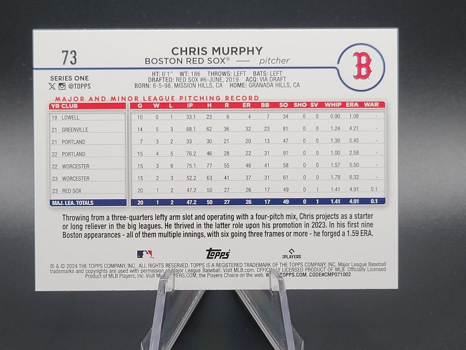 2024 Topps Series 1 #73 Chris Murphy Rainbow Foil RC Boston Red Sox | eBay