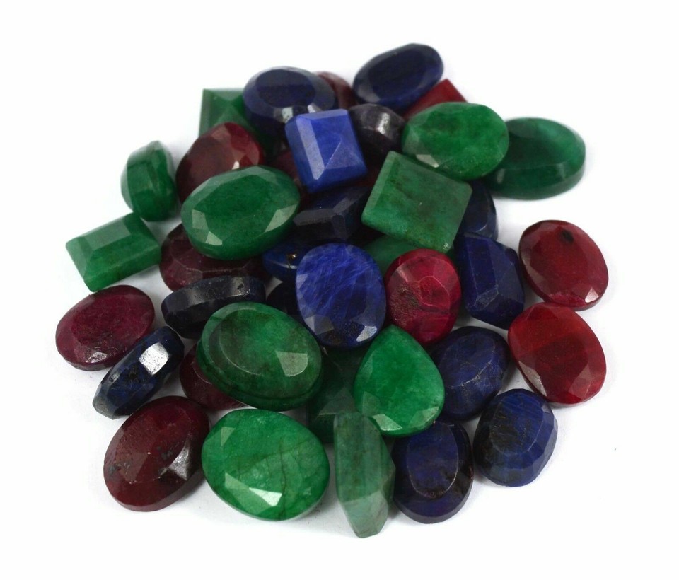 100 Ct./7 Pcs Natural Emerald Ruby Sapphire Mix Faceted Cut Loose ...