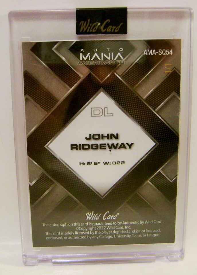 JOHN RIDGEWAY 1/1 ONE OF ONE AUTO FOOTBALL WILD CARD AUTO MANIA ...