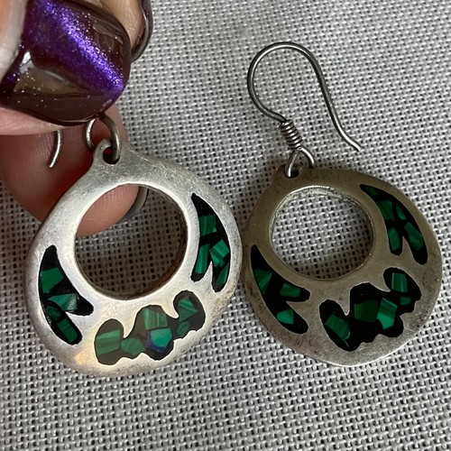Vintage Mexico 925 TC-255 Malachite inlay circle earrings Estate ...