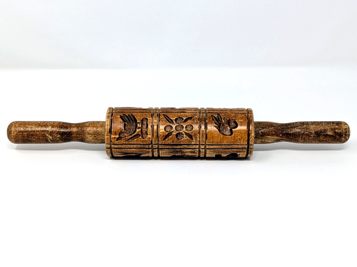 Vtg Springerle Wood Rolling Pin | 12 Designs Primitive Birds | US ZONE ...