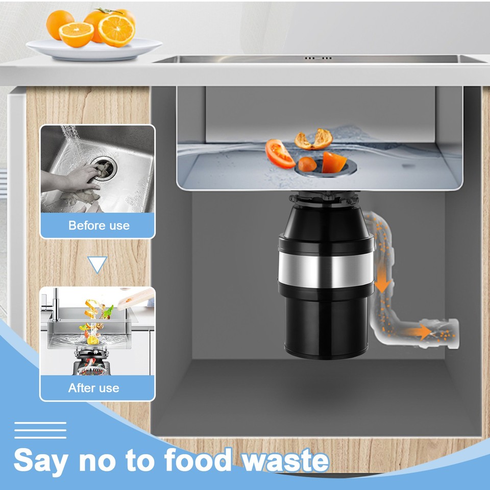 Garbage Disposal 3/4 HP 2800 RPM Under Sink Kitchen Food Waste w/ Plug ...