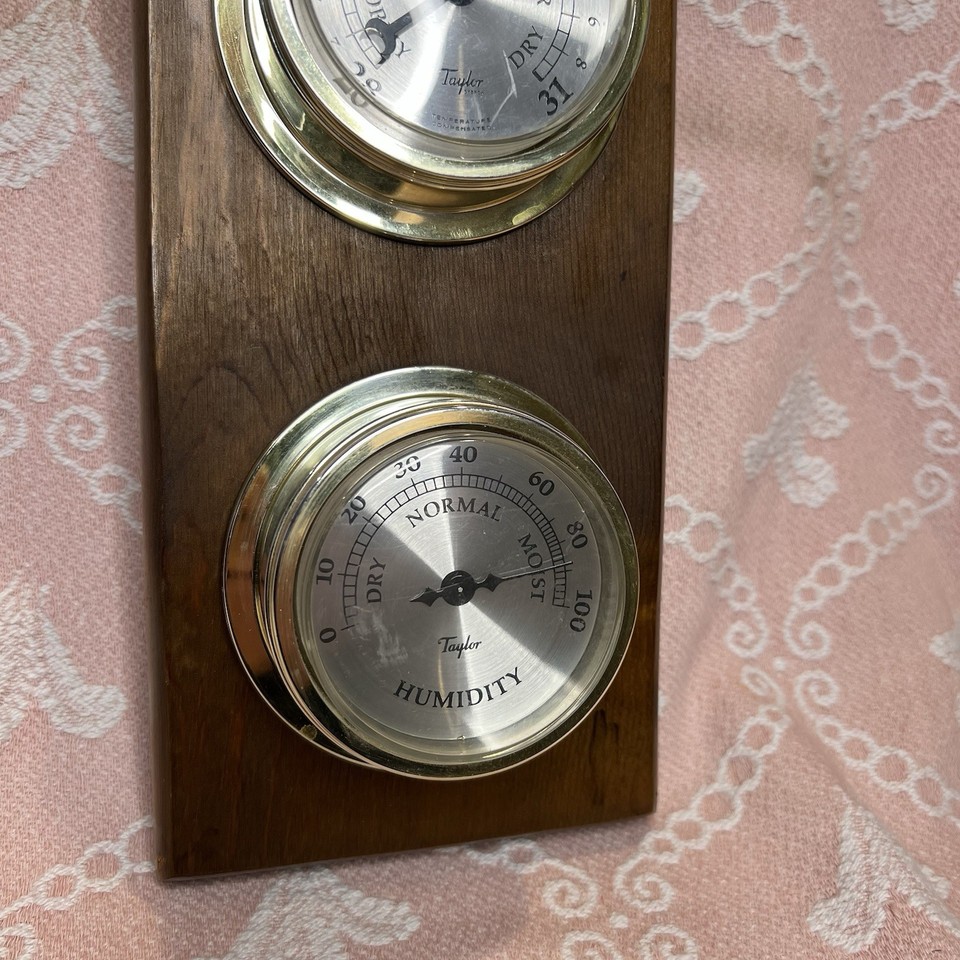 Vintage Taylor Barometer Thermometer Humidity Meter Gauge Wood Wall ...