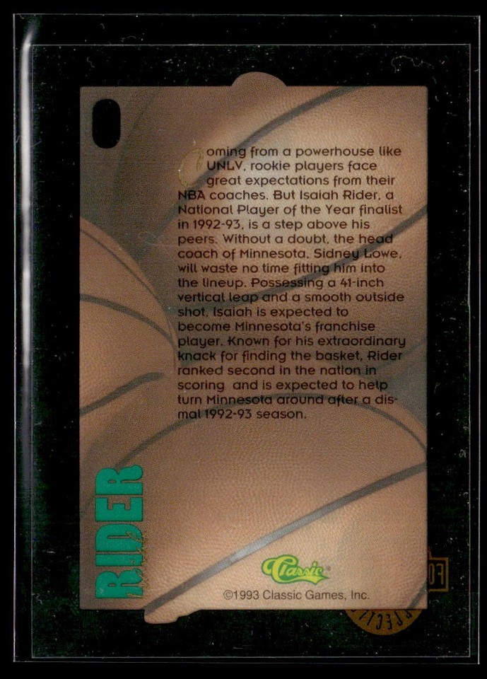 1993 Classic Four Sport #O Isaiah Rider Acetates Basketball Card 1501E ...