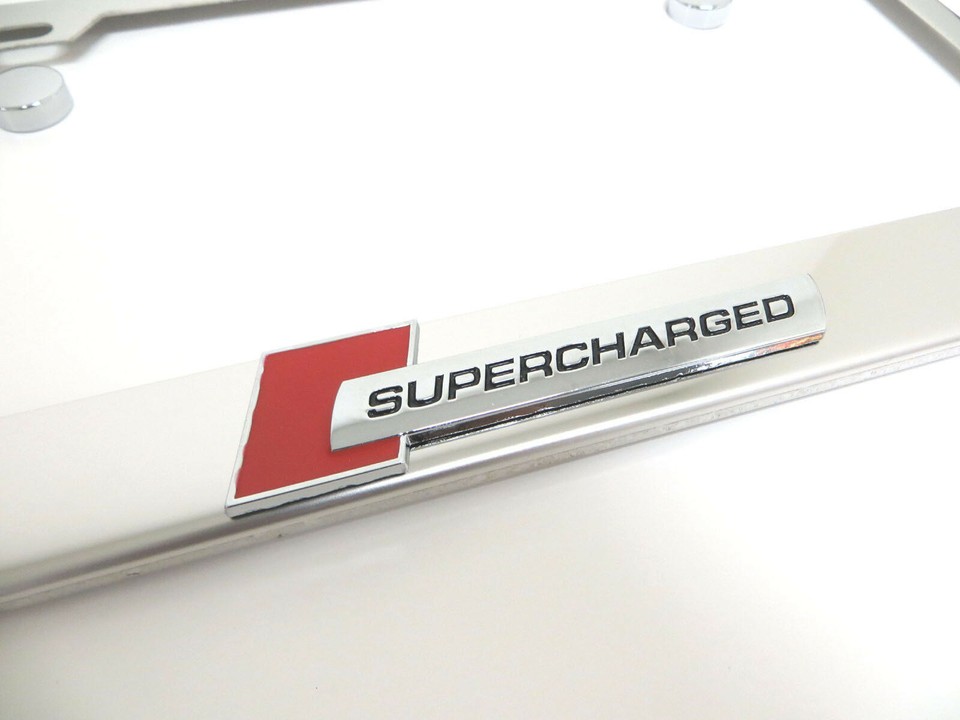 (1) 3D "SUPERCHARGED" Emblem STAINLESS STEEL Chrome License Plate Frame ...