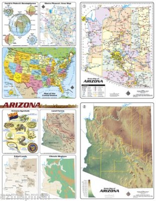 Arizona Desktop Map *Unique* Educational multi-use Laminated 32x18 | eBay