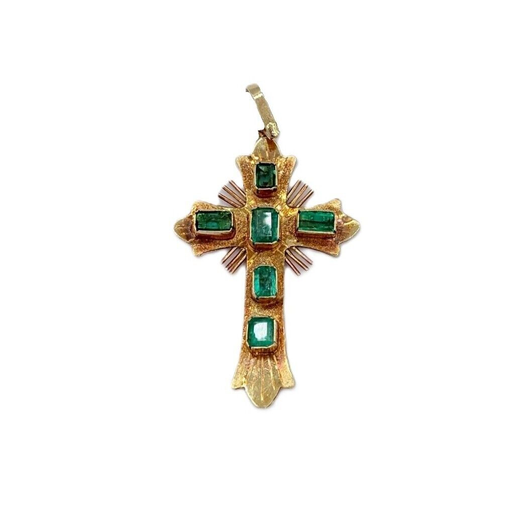 Colombian Emerald Cross Pendant 1.50CT 18K Yellow Gol… - Gem