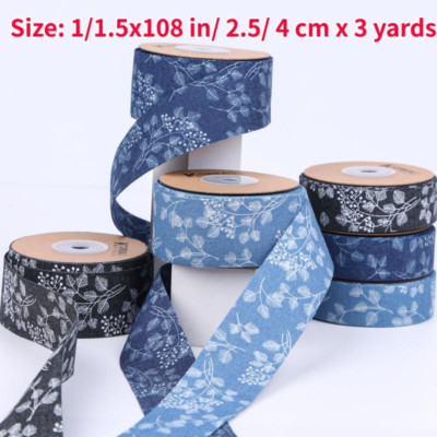3 Yards Denim Floral Printed Tape Ribbon Edging Bias Trims Sewing ...