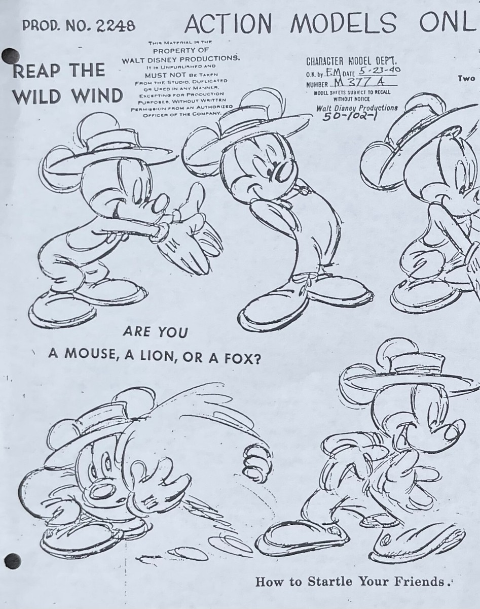 Original Walt Disney Model Sheet Mickey Mouse Action